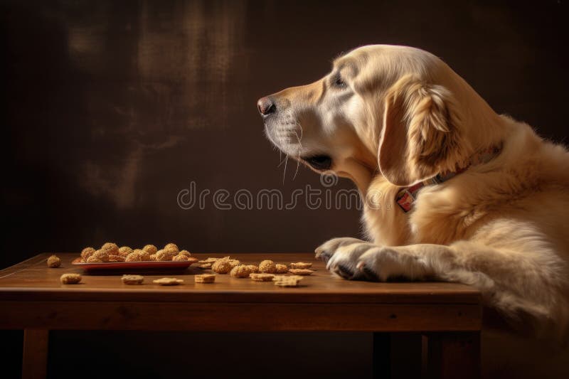 Tilted Angle of Drooling Dog and Treat on Table Stock Illustration ...