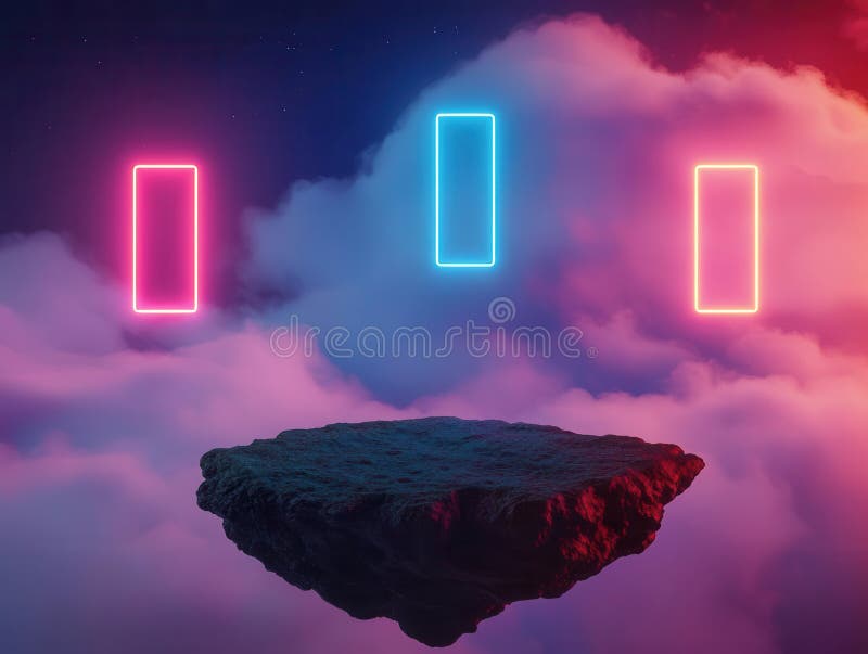 A Tilted Angle View of a Surreal Landscape with Floating Islands Stock ...