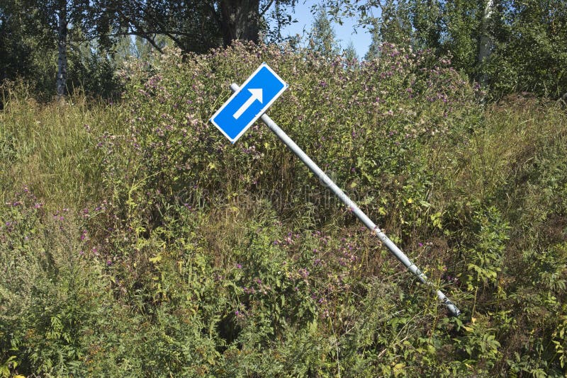 Tilted Blue and White Arrow Sign Stock Photo - Image of upward ...