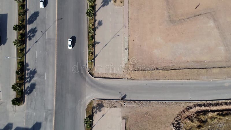Tilted Drone View of Traffic on a Large Boulevard with Empty Space ...