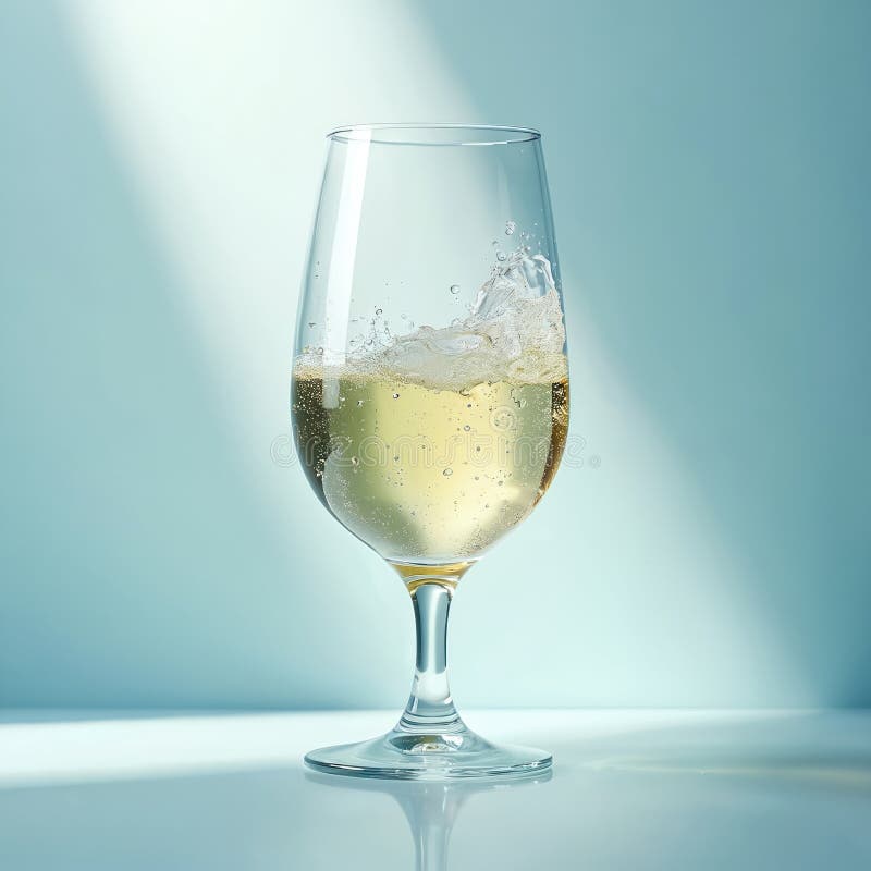 Tilted Glass of Sparkling White Wine with Rising Bubbles. Light ...