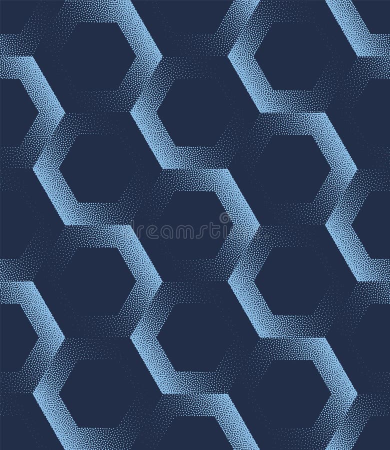 Tilted Hexagonal Grid Vector Seamless Pattern Trendy Blue Abstract ...