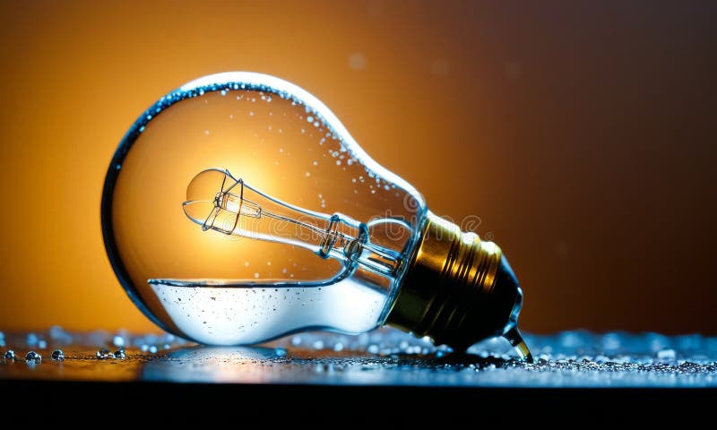 Tilted Light Bulb with Water Droplets Stock Image - Image of ...