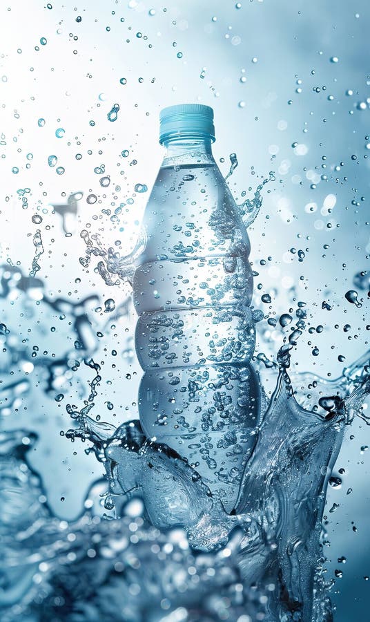 The Tilted Mineral Water Bottle is Partially Submerged in Water ...