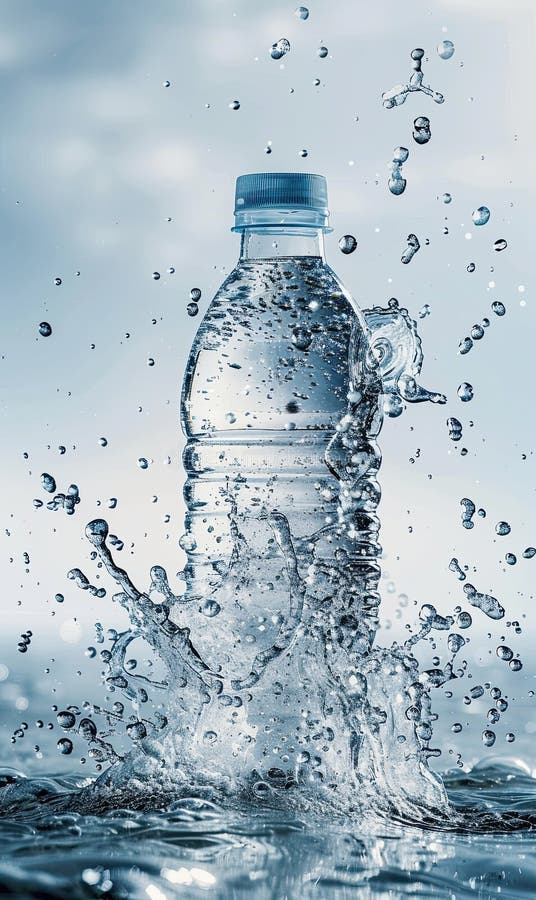 The Tilted Mineral Water Bottle is Partially Submerged in Water ...