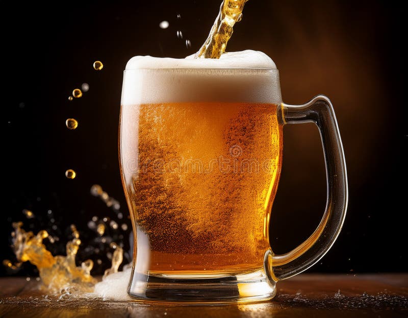 A Tilted Pint of Frothy Beer Captured Mid-pour with Golden Liquid ...