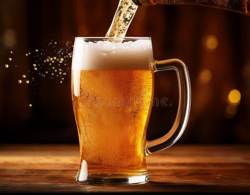 A Tilted Pint of Frothy Beer Captured Mid-pour with Golden Liquid ...