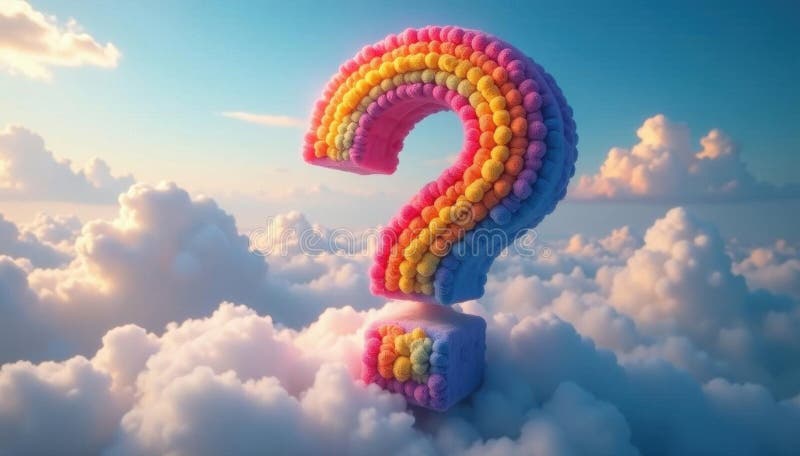 Tilted Rainbow Question Mark in Cloudy Sky, Vibrant Hues, Magical ...