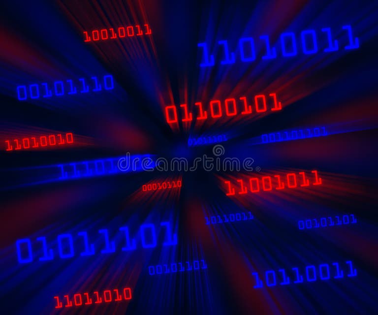 Tilted Red and Blue Bytes of Binary Code Flying Stock Illustration ...