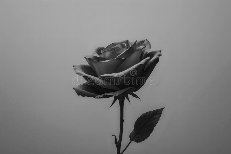 Tilted Rose with Single Leaf in Monochrome Light Stock Photo - Image of ...
