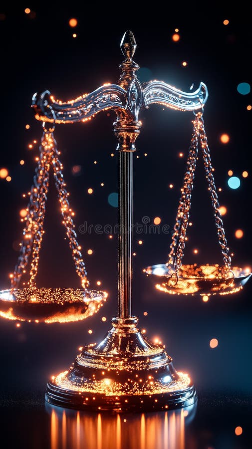 A Tilted Set of Scales Features Glowing Chains, Symbolizing Justice and ...