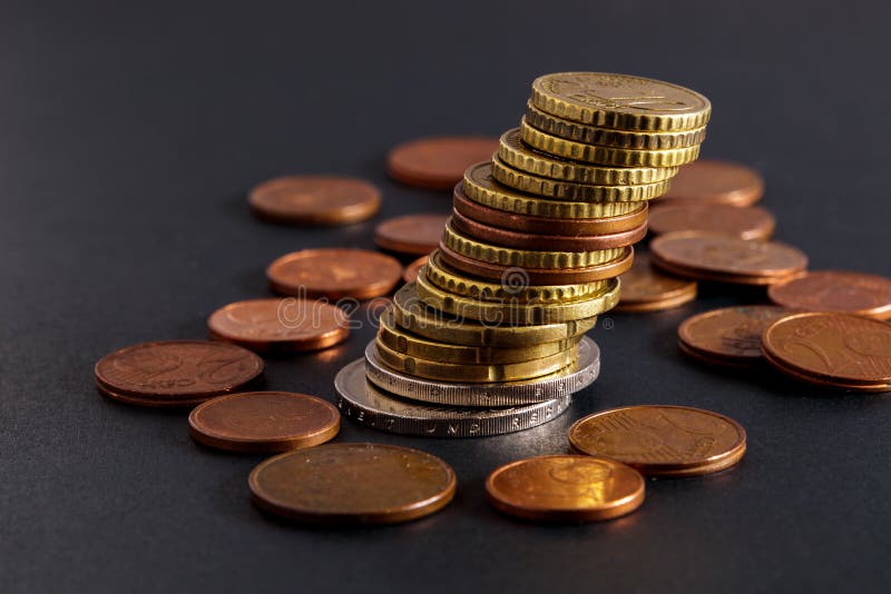 Stack of Coins Close Up. Euro Coins Stacked in a Pile with Soft Focus ...
