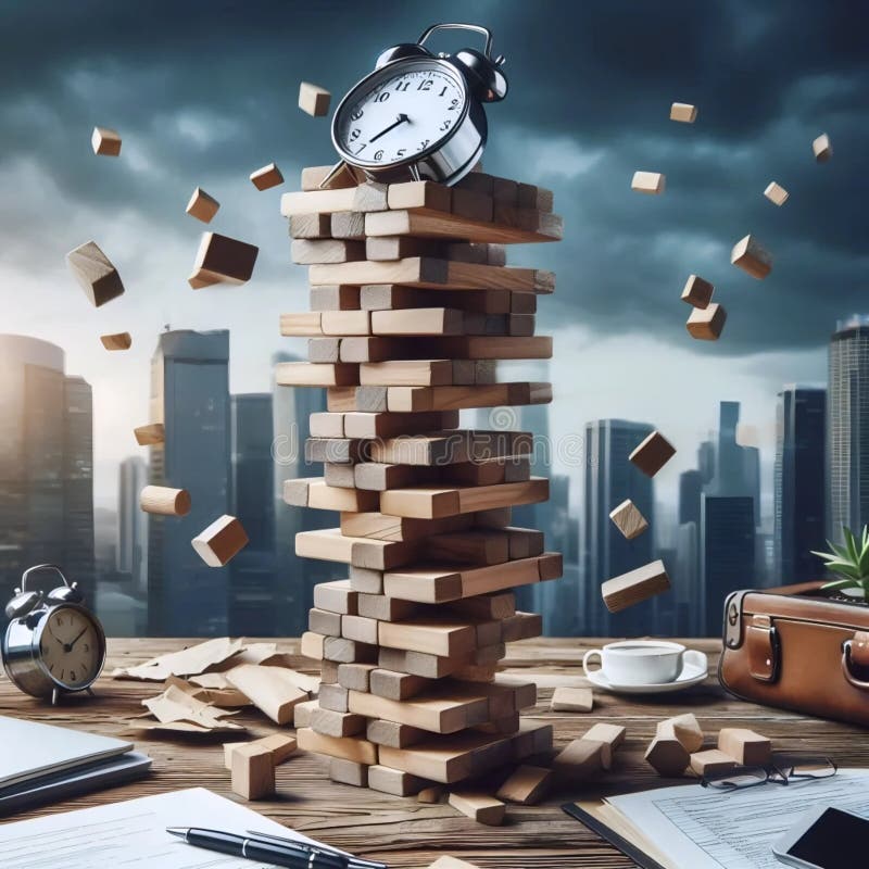 A Tilted Tower of Wooden Blocks, Ai Generated Image Stock Photo - Image ...