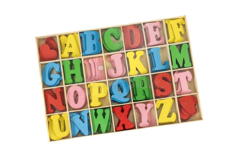 Tilted View of Colorful Alphabet Letters in a Box Stock Photo - Image ...