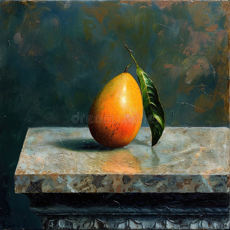 Tilted View of a Mango on a Stone Table Stock Illustration ...