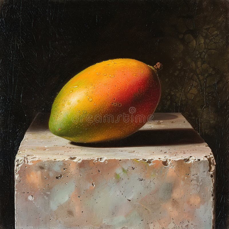 Tilted View of a Mango on a Stone Table Stock Illustration ...