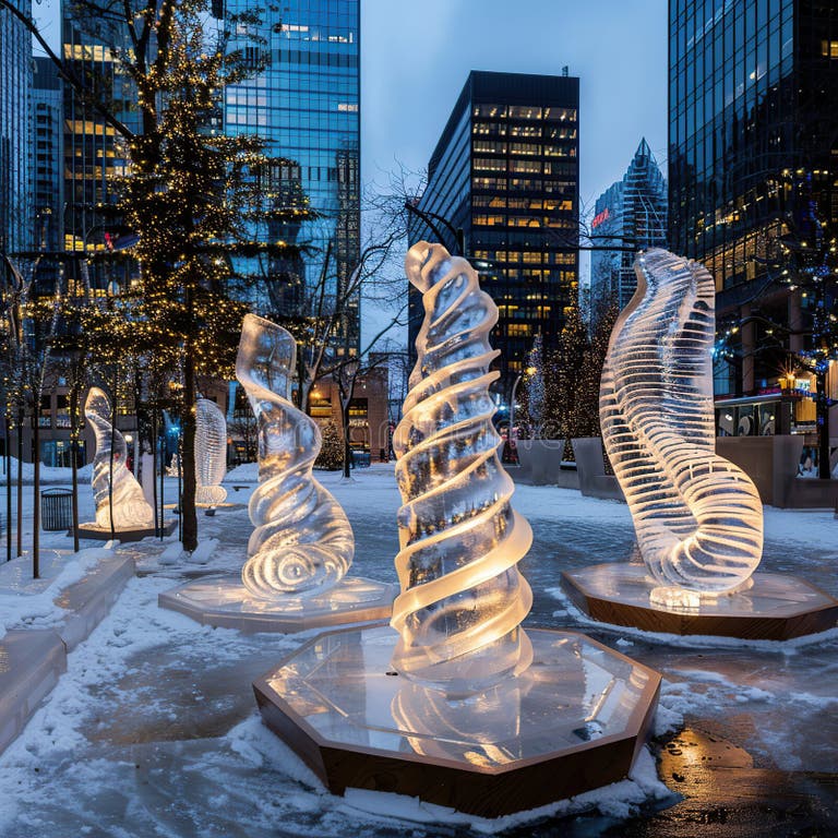 Tilted View of Winter Solstice Ice Sculptures in a Public Square Stock ...