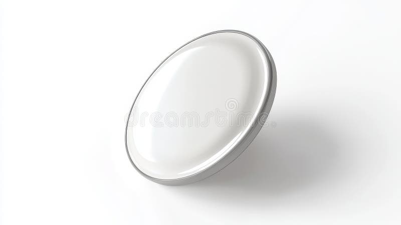 A Tilted White Circle with a Silver Rim on a White Background Stock ...