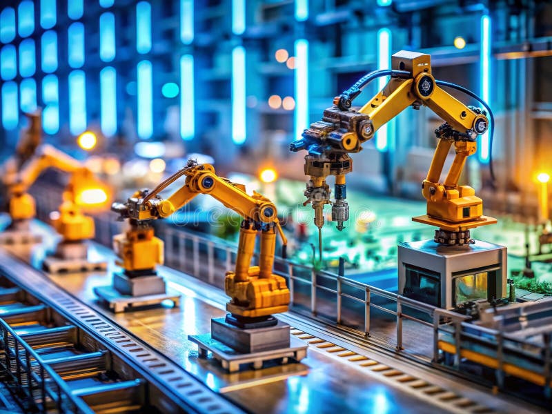 A TiltShift Miniature Depicting a Futuristic Robotic Manufacturing ...