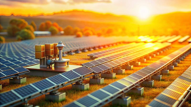 A TiltShift Perspective on a Miniature Solar Farm Rows of Solar Panels ...