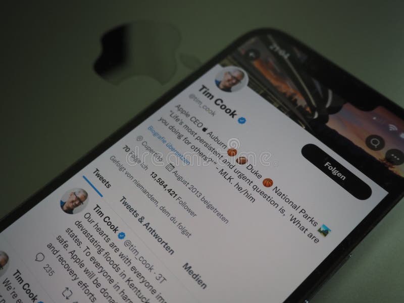 Tim Cook on Twitter and a Macbook Editorial Stock Photo - Image of ...