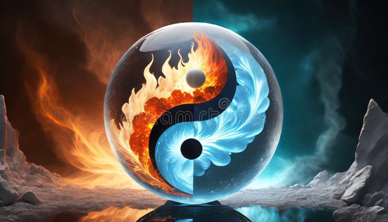 Tim and Yang Symbol with Fire Stock Illustration - Illustration of ...