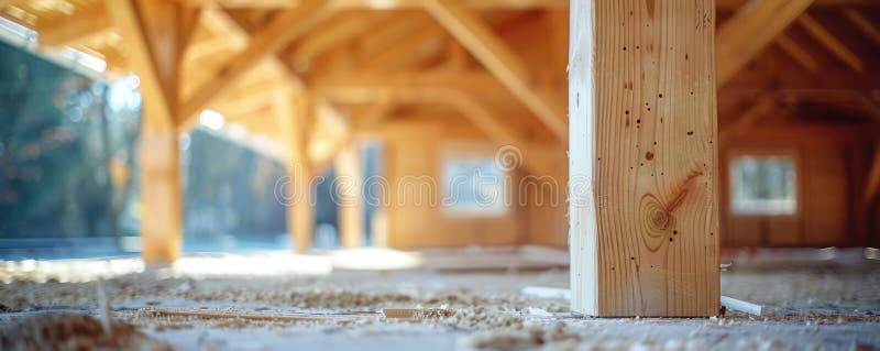 Timber Beam Construction Structural Support in a Detailed Architectural ...