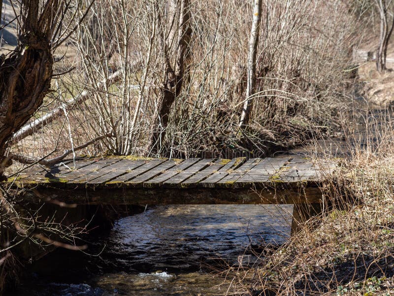 Timber Bridge Over Little Creek in Springtime Stock Photo - Image of ...