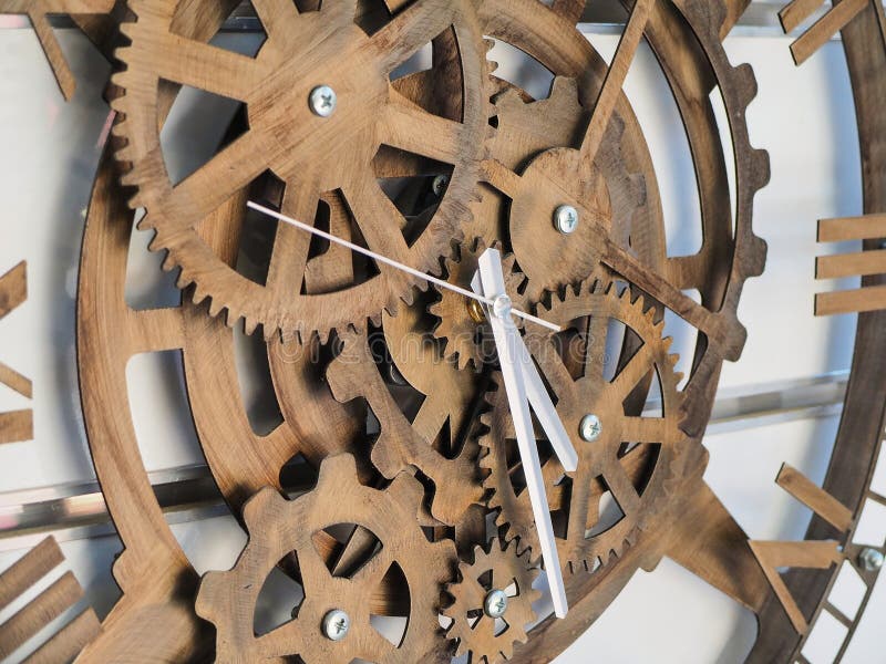 Timber Clock on the Wall Made of Wheel Stock Photo - Image of grungy ...