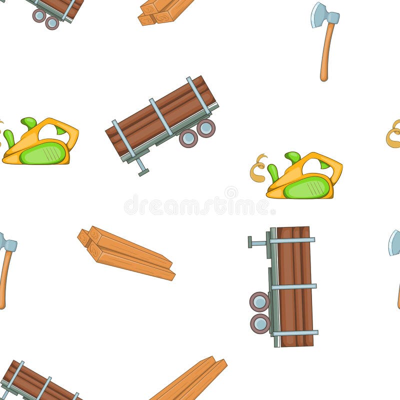 Timber Elements Pattern, Cartoon Style Stock Vector - Illustration of ...