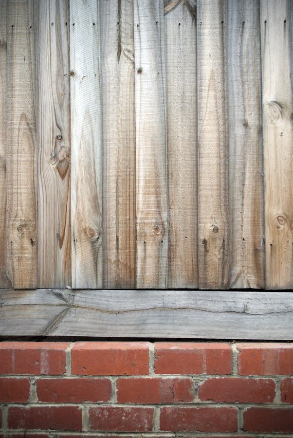 Timber Fence on Red Brick Wall Stock Image - Image of architecture ...