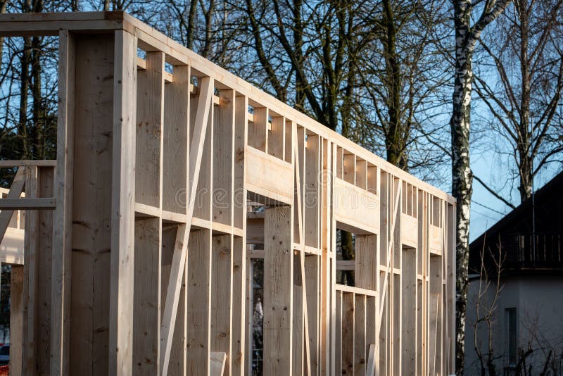 Timber Frame Building. Building Structures on a Construction Site Stock ...