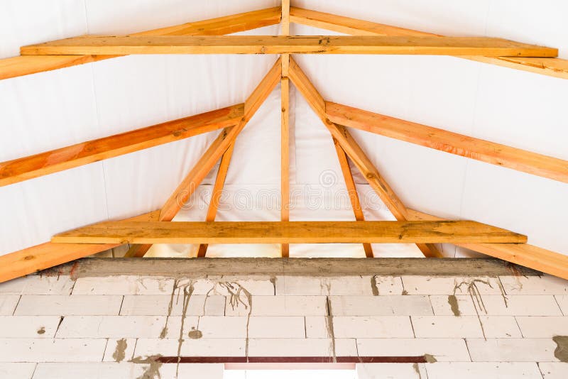 Timber Frame of the Cladded Roof, Inside View Stock Photo - Image of ...