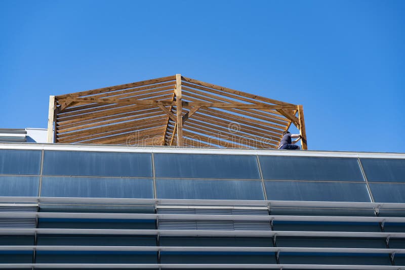 The Timber Frame of the Extension on the Roof of the Building. Stock ...