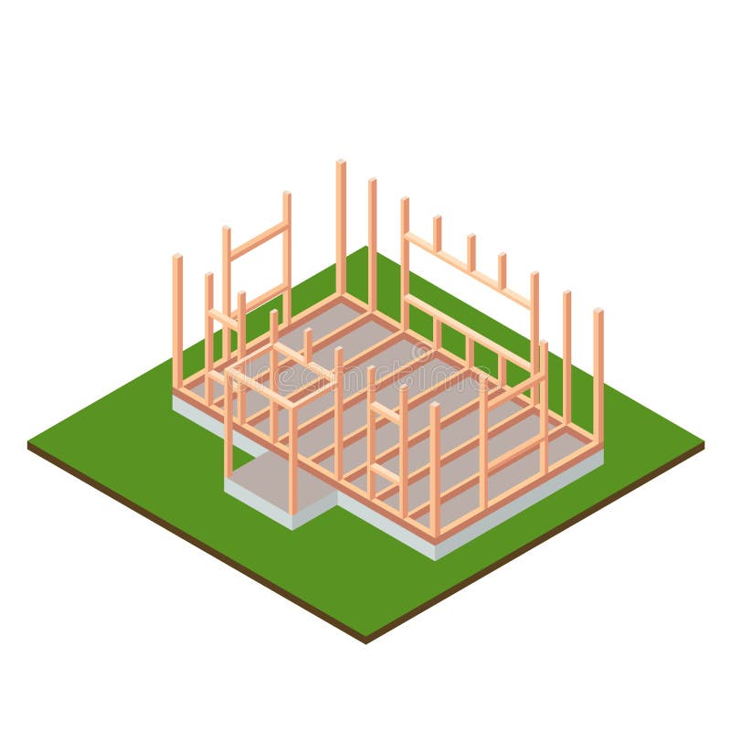 Timber Frame House Base Construction Design. Isometric Concept Stock ...