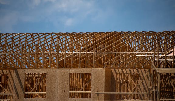 Timber Frame House with OSB Sheathing. Timber Frame House. Stock Photo ...