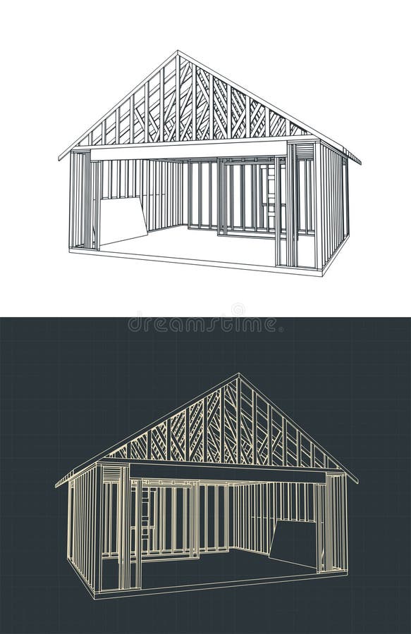 Timber Frame House Under Construction Blueprints Illustrations Stock ...