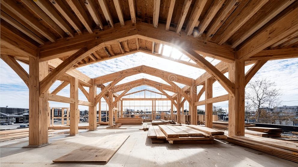 Timber Frame Structure Under Construction Showcasing Modern ...
