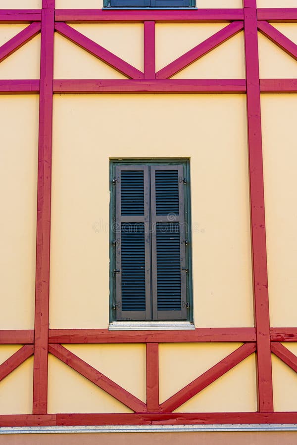 Timber Framed Facade of Old Building with Wooden Windows. Stock Photo ...