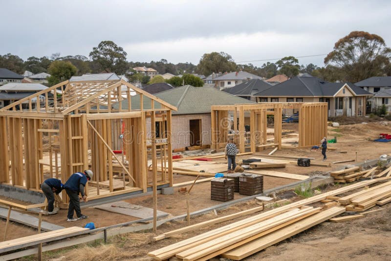 Timber Framed Houses Under Construction in Echuca Australia Stock Illustration - Illustration of ...