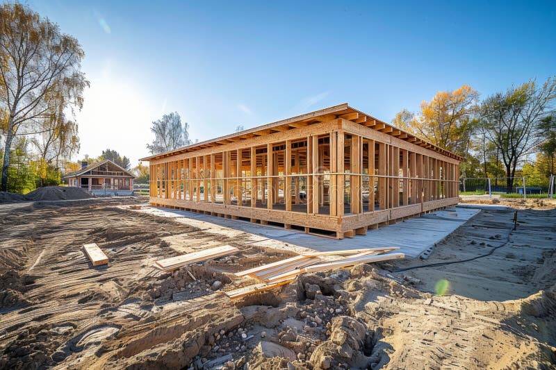 Timber Framework Construction Site for a New House, Clear Day. AI ...