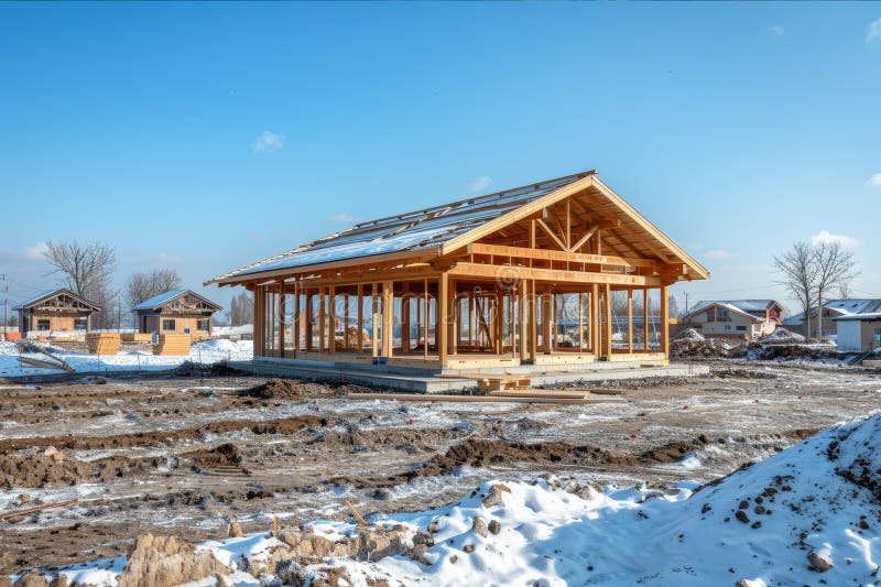 Timber Framework Construction Site for a New House, Clear Day. AI ...