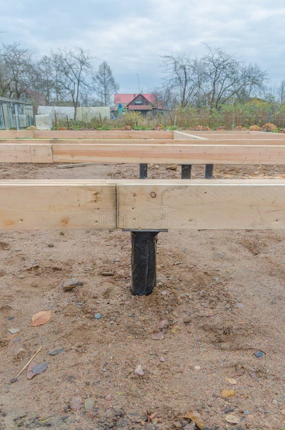 On Pile Foundations Hewn Timber Framing House Stock Image - Image of ...