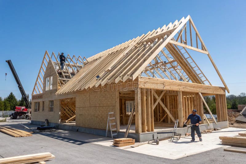 Timber Framing Stage of Home Construction Stock Illustration ...