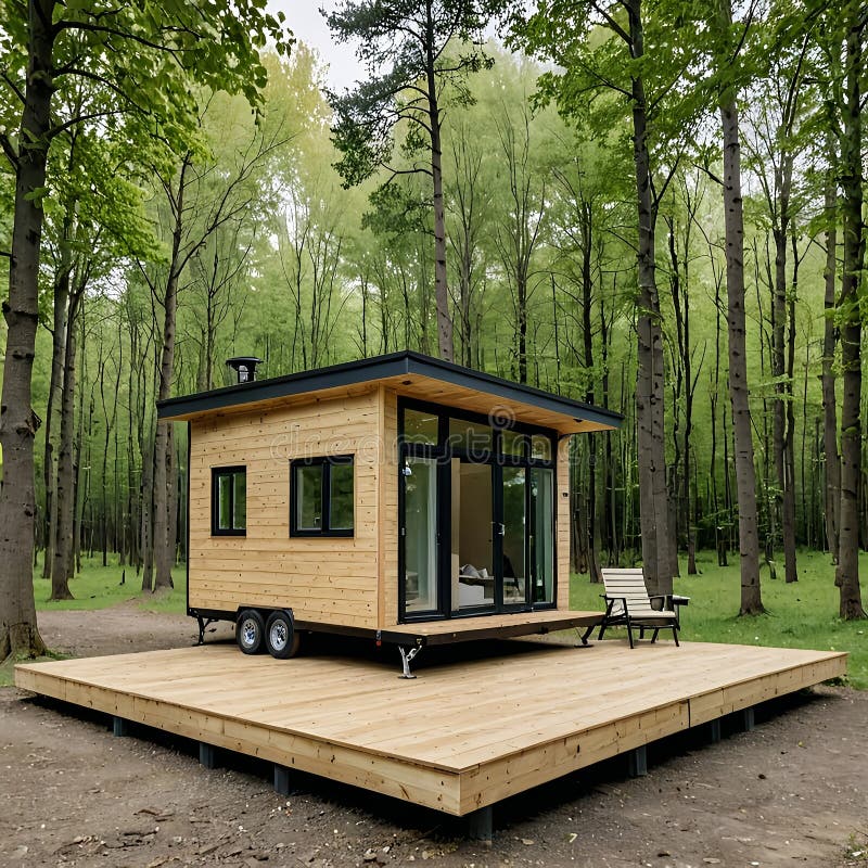 A Timber House on Wheel Surrounded by Big Trees Stock Illustration ...