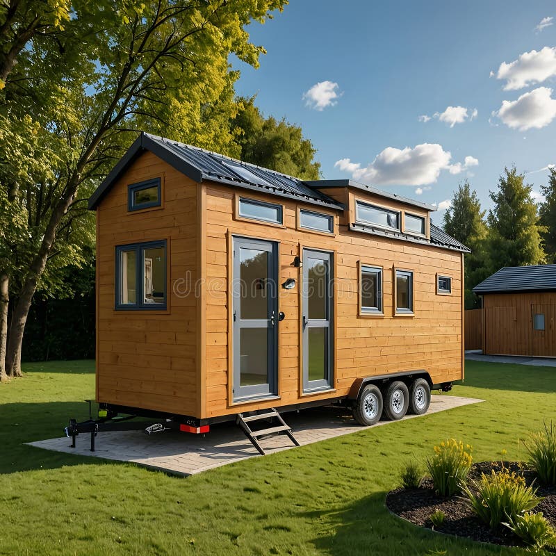 A Timber House on Wheel Surrounded by Big Trees Stock Illustration ...