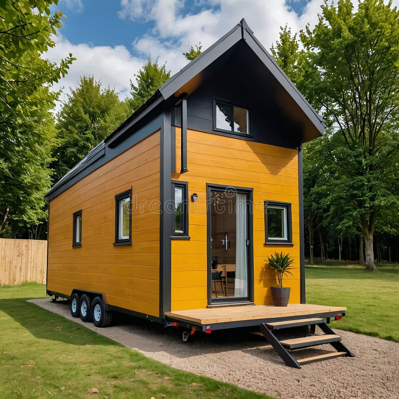A Timber House on Wheel Surrounded by Big Trees Stock Illustration ...