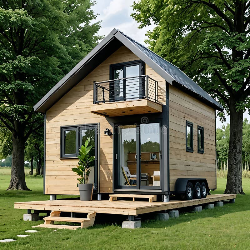 A Timber House on Wheel Surrounded by Big Trees Stock Illustration ...