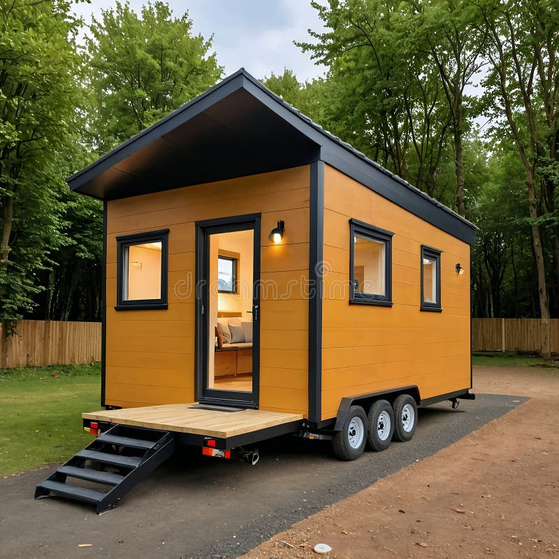 A Timber House on Wheel Surrounded by Big Trees Stock Photo - Image of ...