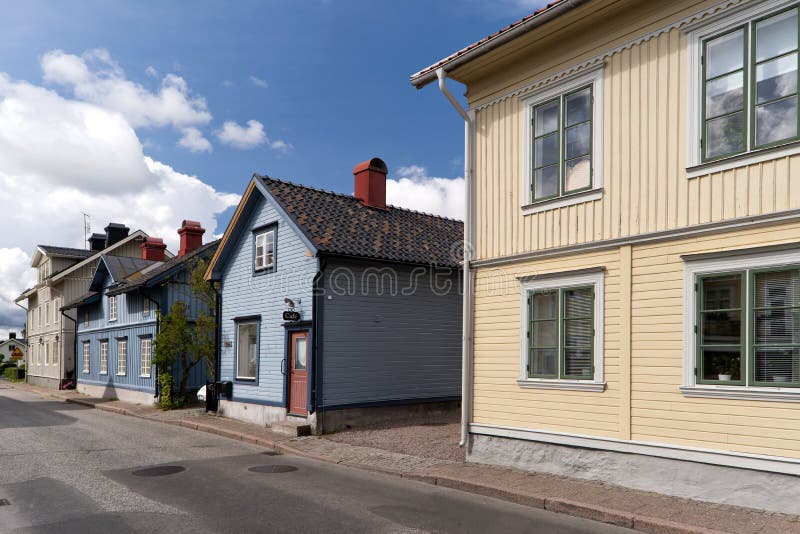 Timber houses in Sweden stock photo. Image of white, scandinavia - 78362218